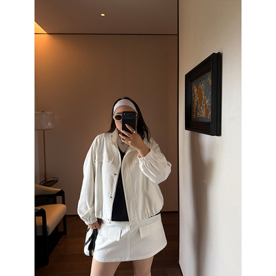 铅笔小鑫大码女装松弛复古CP立领拉链外套+短裙套装