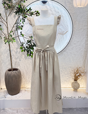 Moonlit｜韩系飞袖连衣裙宠物美容师工作服不粘毛拒水美甲咖啡店