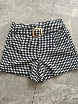 【高品质特价】欧洲站高端女装夏季时尚短裤格子金属装饰百搭显瘦