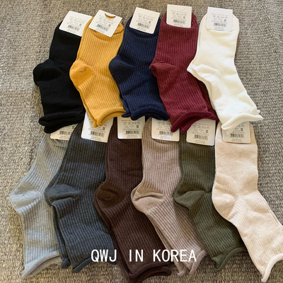 韩国进口百搭纯色松口棉袜中筒袜