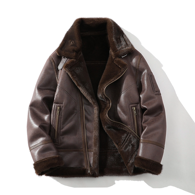 皮毛一体男士型男机车服帅气轻奢高贵加绒加厚冬季宽松外套麂皮绒