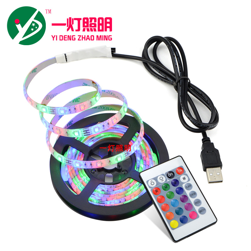 包邮USB电池盒3528变色RGB跑马七彩灯带遥控 led 5V灯条充电宝_虎窝淘