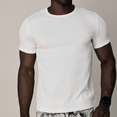 BlessedFolks25夏弹力紧身显壮极简休闲健身内搭薄罗纹男短袖T恤