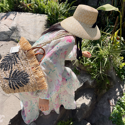 HEIDY春季苎麻水彩花卉长袖长裙