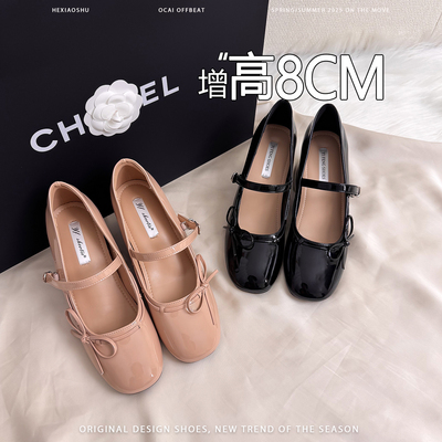 法式内增高8CM蝴蝶结圆头甜美风高跟鞋女2026新款配裙子气质单鞋