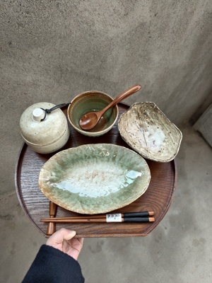 新中式复古绿一人食餐具套装 有炖盅