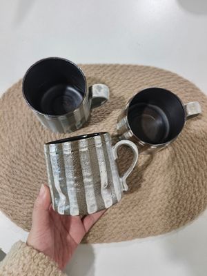 景德镇粗陶手工手捏条纹马克杯咖啡杯牛奶杯早餐杯