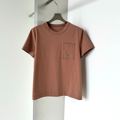 百搭休闲口袋小蓝点刺绣圆领短袖T恤女T8724