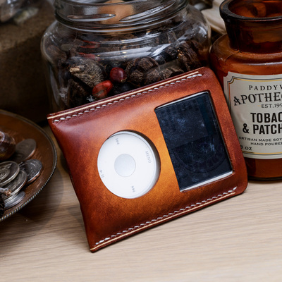 罐手制 手工定制染黄棕色意大利植鞣革 MP3 ipod classic ipc皮套