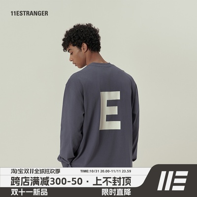 11E “E”logo印花美式基础廓形重磅280g纯棉长袖打底T恤男女