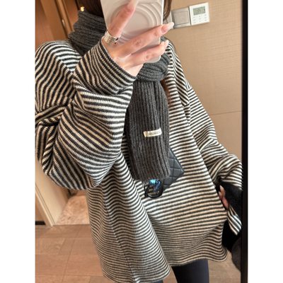 休闲氛围感慵懒条纹粗针t