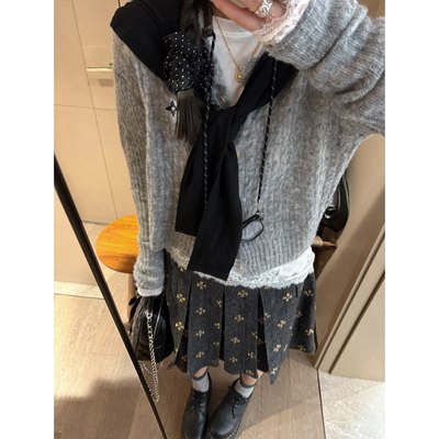 韩系甜美温柔叠穿马海毛长袖短款