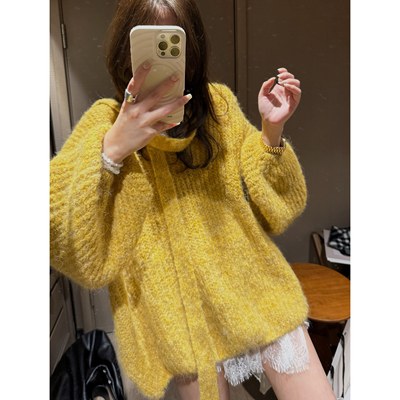 FILLE飘带灯笼袖毛衣慵懒v领