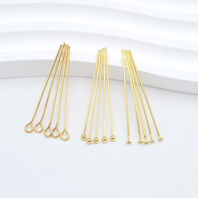 铜镀18K真金九字针球针T字针diy饰品配件手工穿珍珠耳饰耳钉饰品