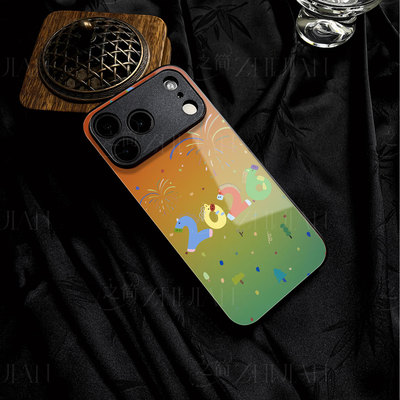 苹果17promax马年烟花玻璃手机壳马年新年祝福有钱适用苹果华为真我GT7小米CIVI5PRONOVA14至尊FINDX8至尊