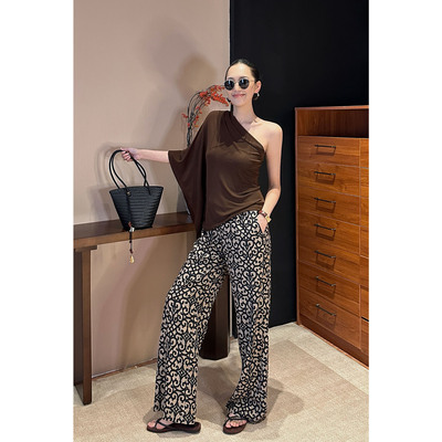 AME   黑巧古典裤 肌理之美秩序提花肌理阔腿裤直筒裤ZE02KZHJ648