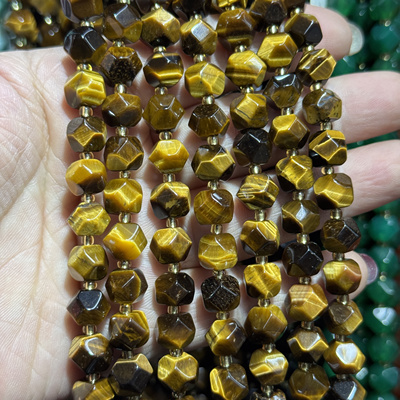 天然黄虎唐八棱柱肉质带黄多有闪电纹品质不错哦8*9mmDiy项链手链