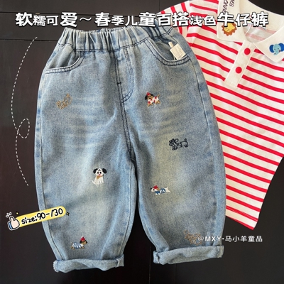 儿童牛仔裤中小童卡通刺绣休闲裤