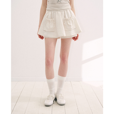 今日艺术家原创雾灰米杏色少女芭蕾风口袋棉麻感装饰短裙裤