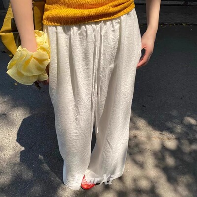 DEAR.XI 裤型好赞~2025夏季棉质透气白色高腰百搭休闲裤 5021#