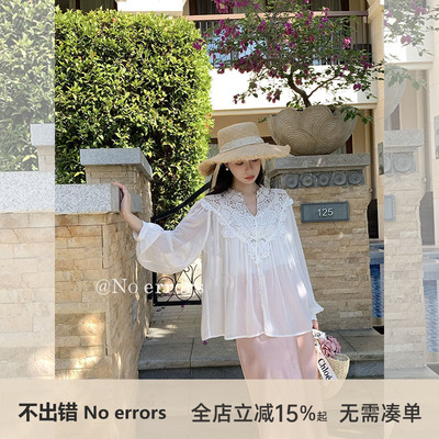不出错No errors【假日微风】重工蕾丝雪纺皱灯笼袖衬衫 26春新款