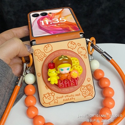 可爱萌粒molly万事大吉磁吸支架适用摩托罗拉Razr60手机壳折叠屏moto razr50ultra背带挂绳保护套斜挎女新款