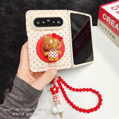 黑皮波点kitty支架适用华为puraxmax手机壳典藏版阔折叠新款iphoneDuo波漾纹磁吸三星GalaxyZfold8链条保护套