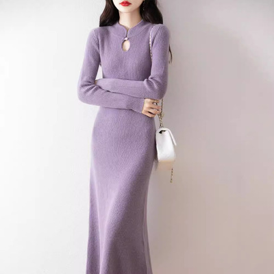 新中式盘扣纯羊毛春秋显瘦连衣裙