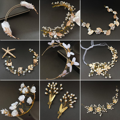 新娘头饰巴洛克发箍皇冠羽毛白色