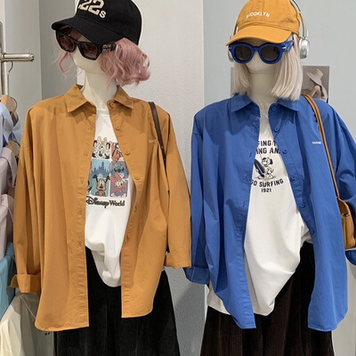 英文字母刺绣宽松中长款衬衫女