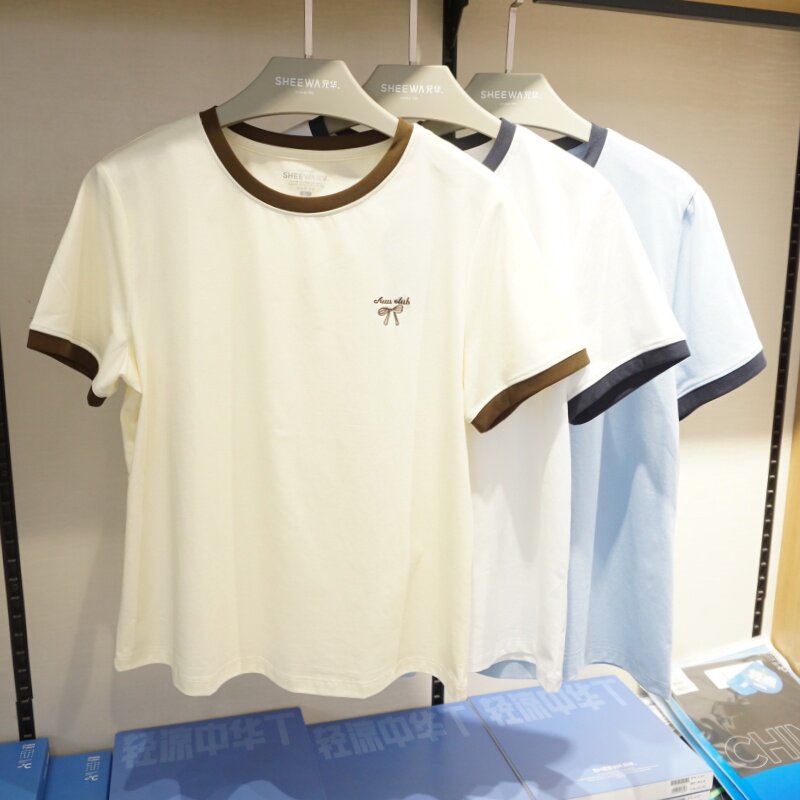 兄华62278圆领短袖夏季新款女士棉T恤运动舒适百搭简约宽松显瘦