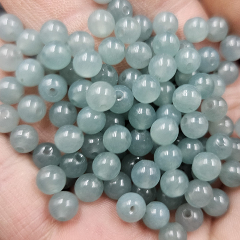 仿翡翠玉蓝水圆珠仿玉石散珠油青色玻璃珠手链项链饰品配件手工珠