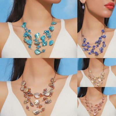 Bohemian Collarbone  Irregular Crushed Stone Necklace项链