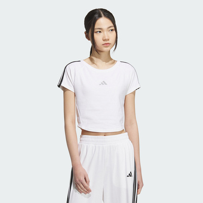 阿迪达斯三条纹运动短款短袖T恤