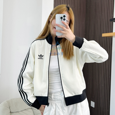 阿迪三叶草短款夹克女针织外套