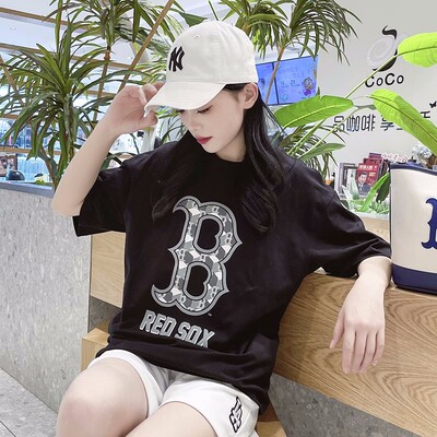 MLB男女印花字母圆领宽松T恤