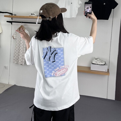 MLB短袖男女NY波普老花印花T恤