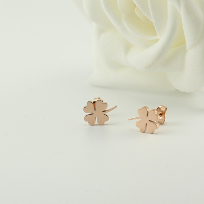 玫瑰金色耳钉女生四叶草小巧精致耳环高级感耳饰小众设计感防过敏