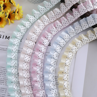 2.5cm双面黑色波点缎带双层褶皱花边娃衣裙摆辅料手工定制DIY