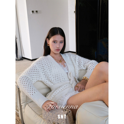 SNT 重工马海毛羊毛 镂空慵懒风系带针织外套