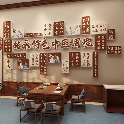 中医阁理疗养生馆诊室文化墙面装饰画氛围布置背景形象墙宣传挂画