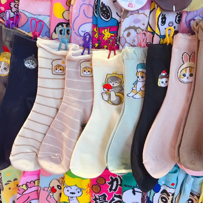 日系新品鲨鱼猫mofusand中筒袜女袜女士袜子短袜小猫咪可爱中帮袜