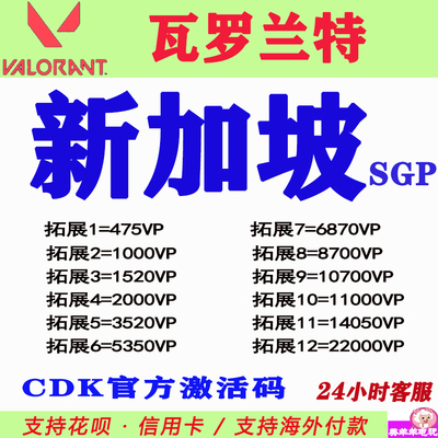 valorant瓦罗兰特代充新加坡点券CDK充值SGP新加披服