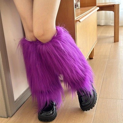 甜美风毛绒堆堆袜冬季加绒连脚中筒袜男女同款个性袜套