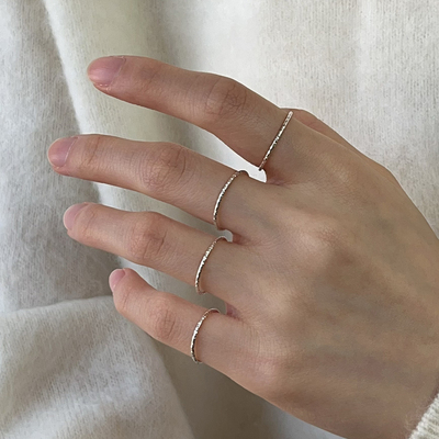 OPs美国进口S925纯银精致切花极简光面细戒指叠戴百搭指环尾戒