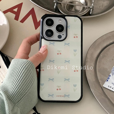 苹果16小众复古樱桃丝带黑边壳