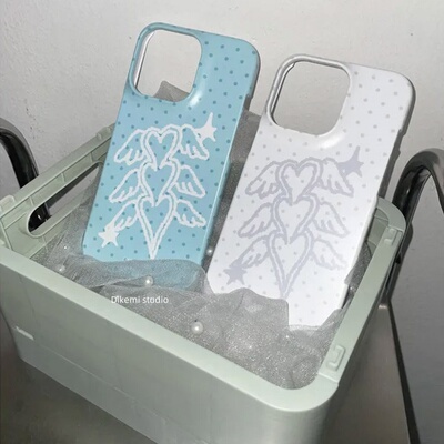 个性复古波点翅膀爱心情侣手机壳