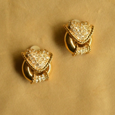 中古首饰 Carlisle 心型满钻门环耳夹 成色新 质感好 不退换R