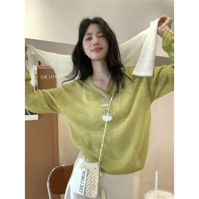 THE LEMON柠檬绿茶韩系气质休闲防晒圆领百搭竹节麻针织衫女夏季