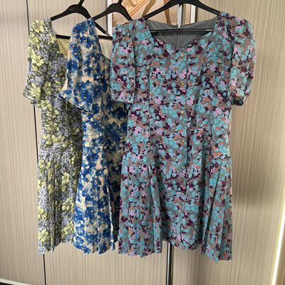 5405品牌撤柜CH夏季新款花色修身短袖方领连衣裙碎花裙子